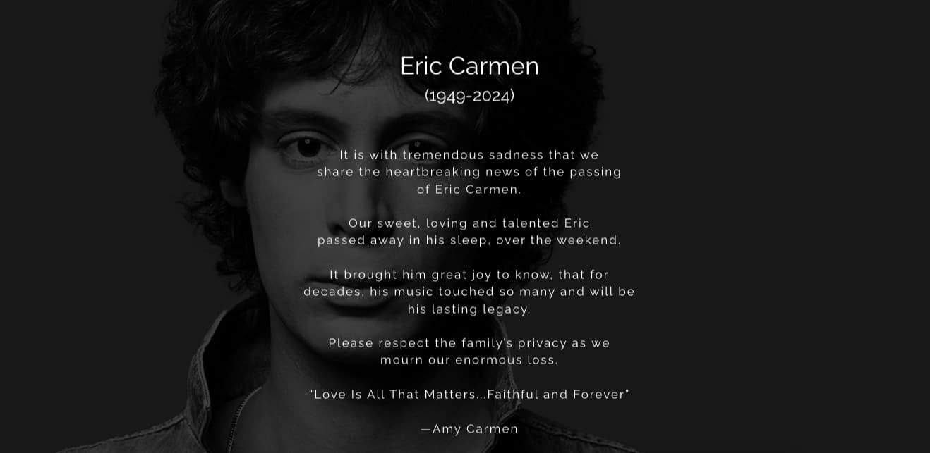 "Hungry Eyes" Singer Eric Carmen Dies At Age 74
