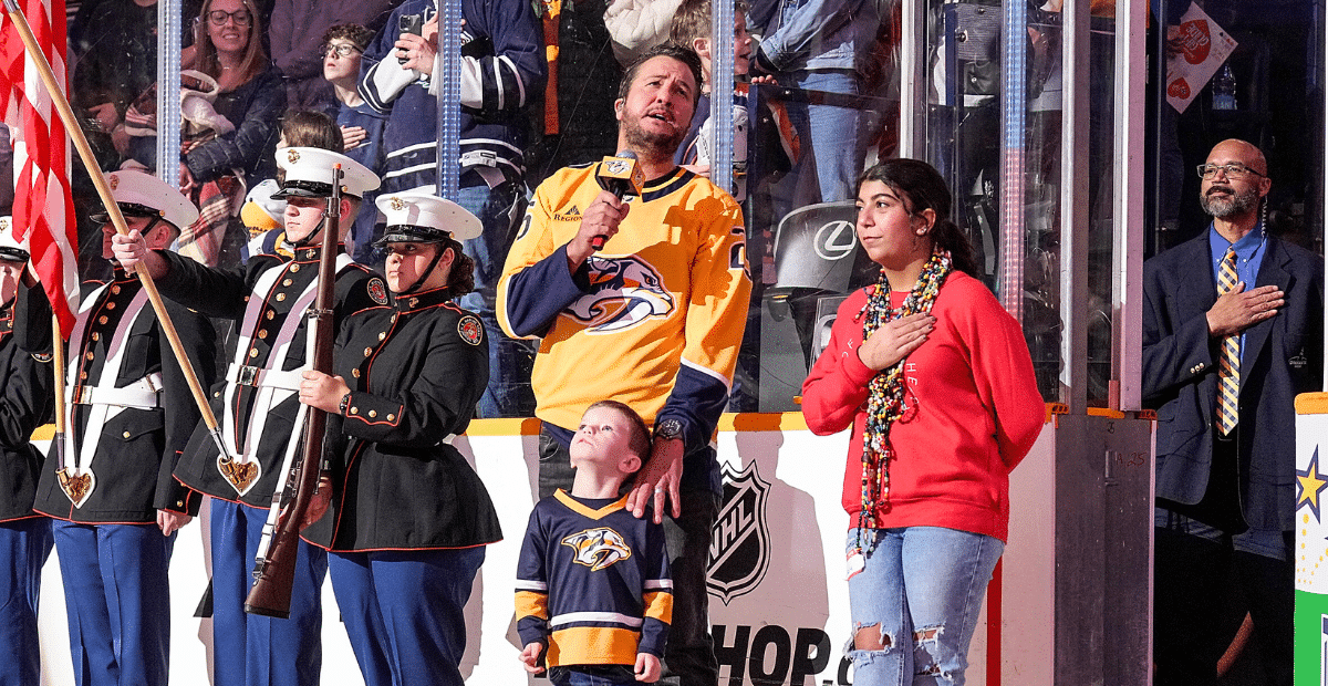 Luke Bryan Performs National Anthem At Nashville Predators Game