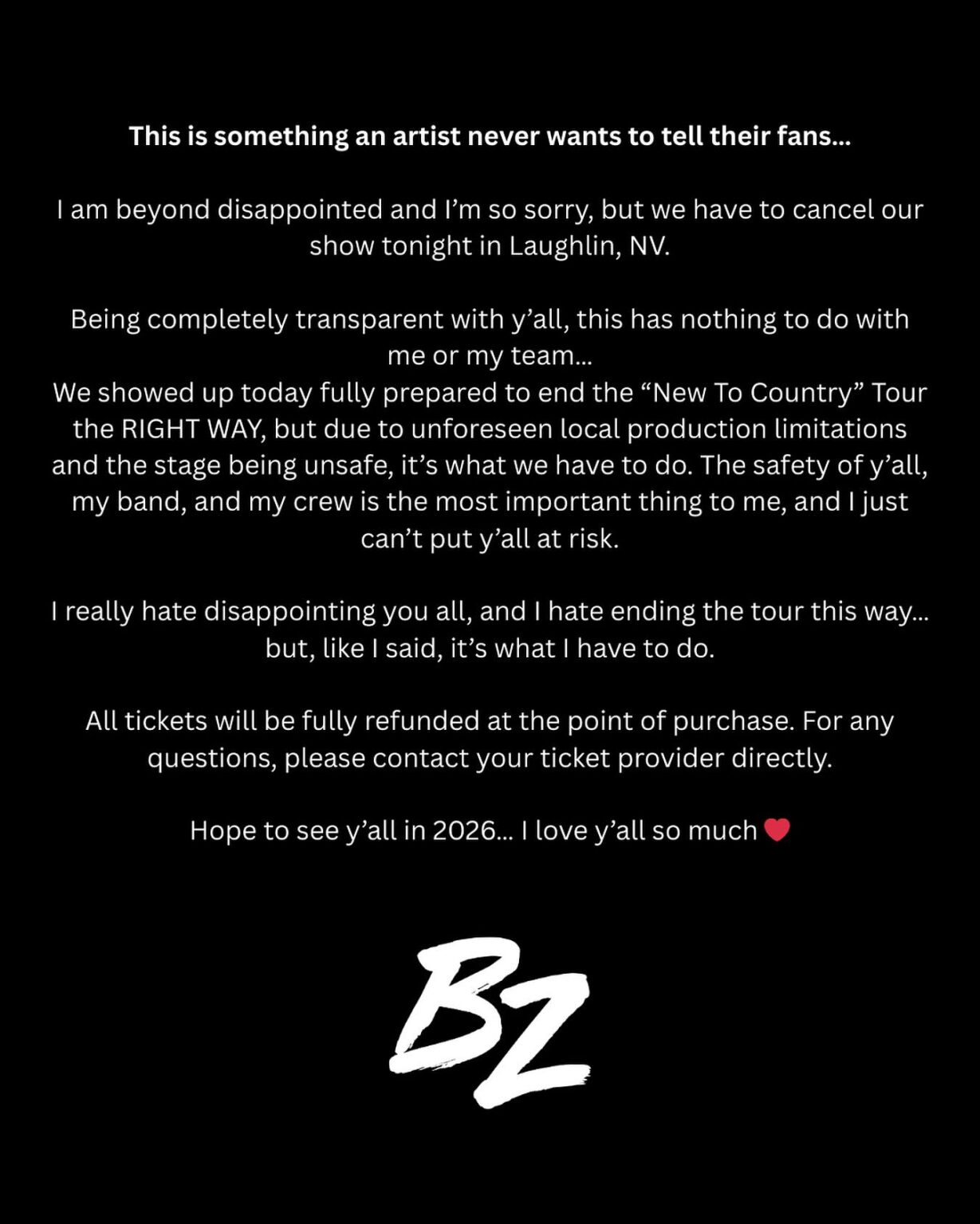 Bailey Zimmerman Cancels Nevada Concert Hours Before Showtime, Explains ...